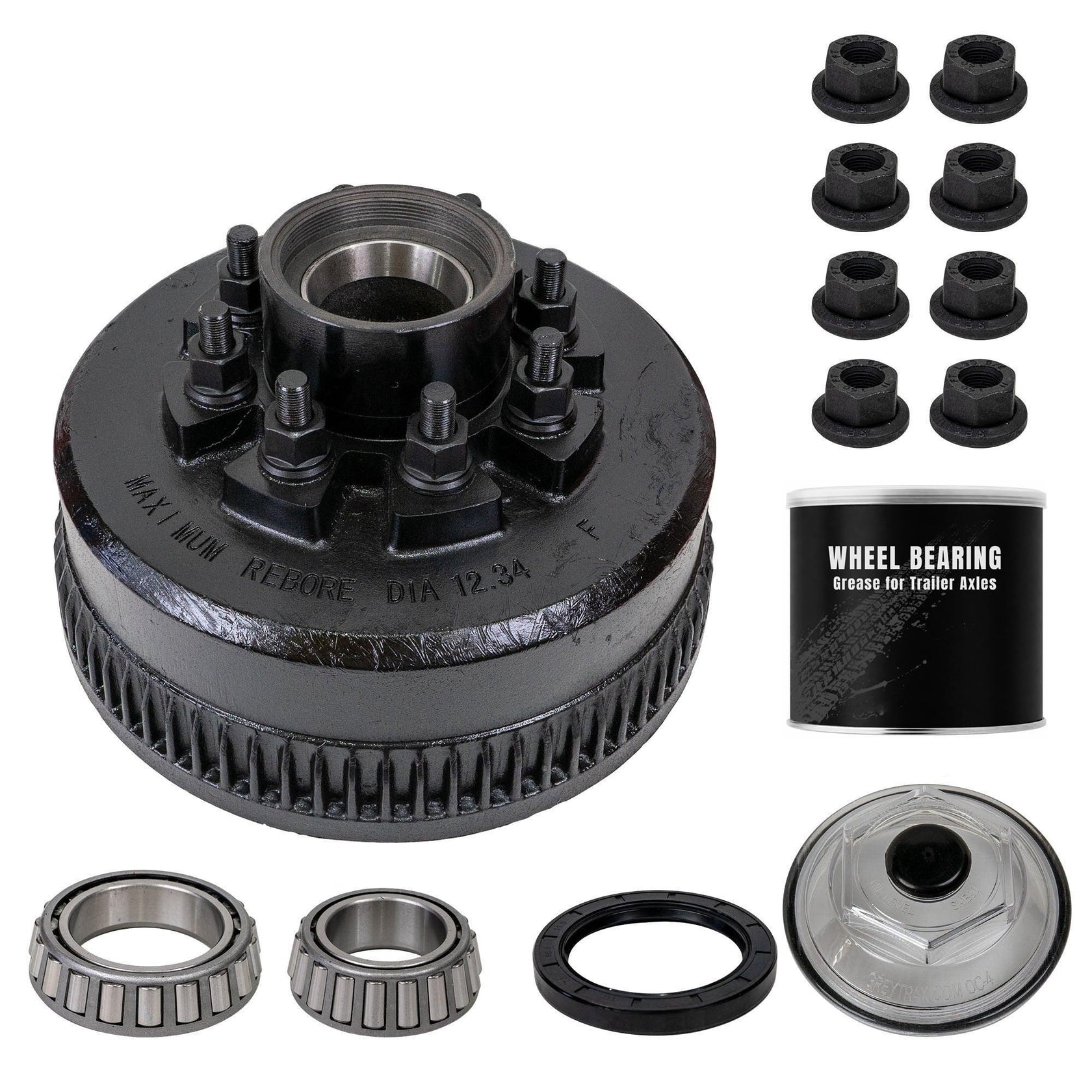 9K TK Trailer Axle Hub and Drum - 8 Lug - Grease | Trailer Parts Outlet