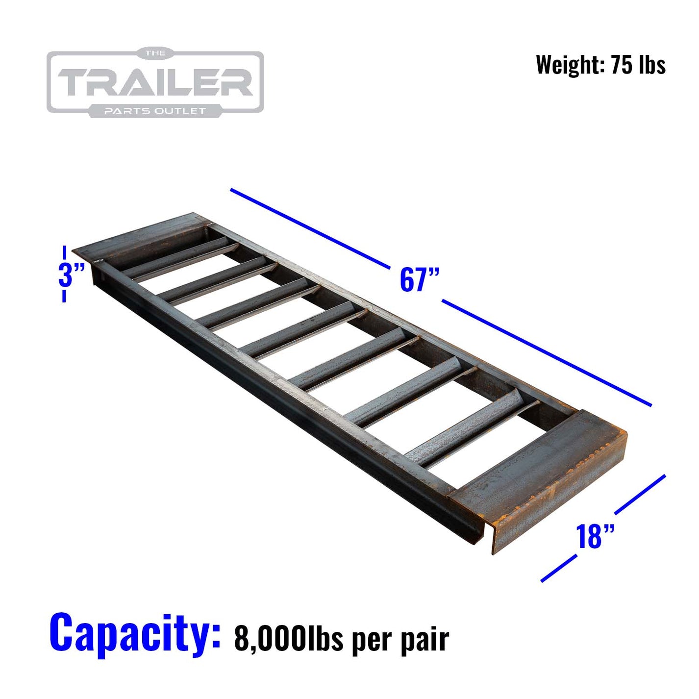 3-Channel Steel Loading Tariler Ramps - 8K | Trailer Parts Outlet