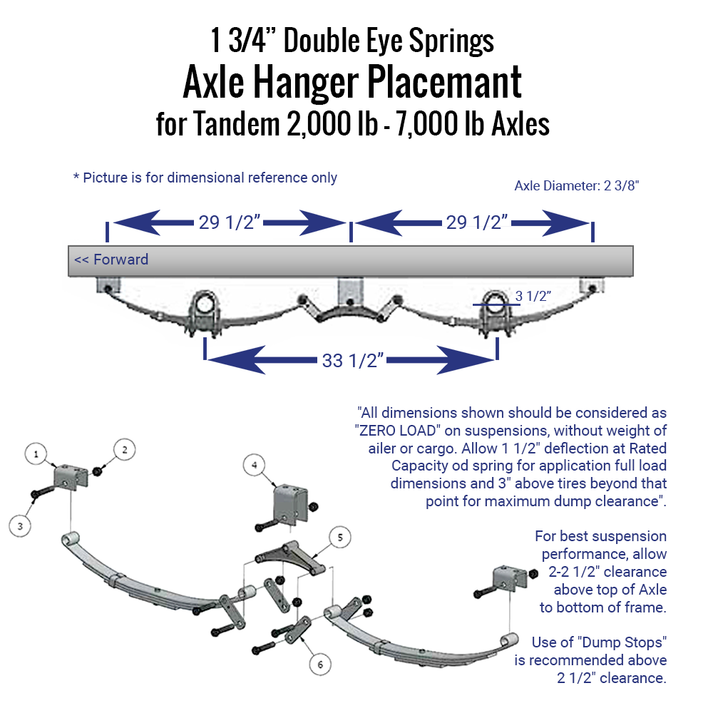 Trailer 6 Leaf Double Eye Spring Suspension and Tandem Axle Hanger Kit ...